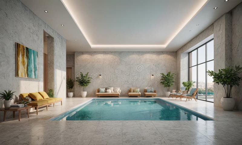 Large Indoor Swimming Pool with Large Window Stock Image - Image of ...