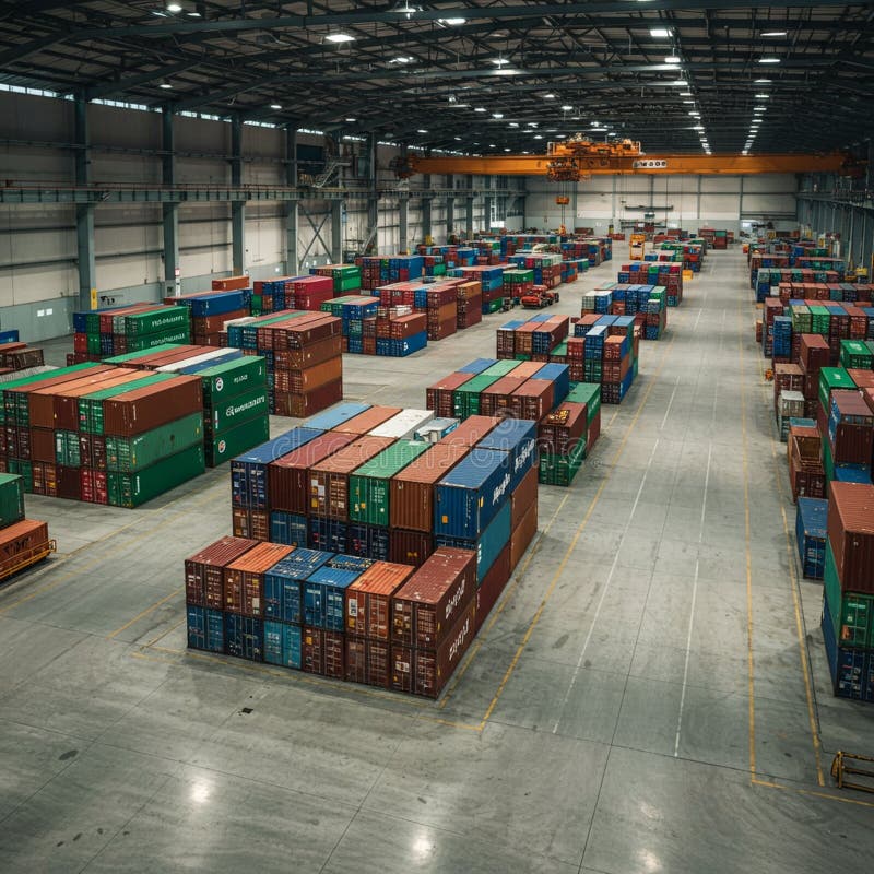 A Large Indoor Warehouse with Numerous Rectangular Shipping Containers ...