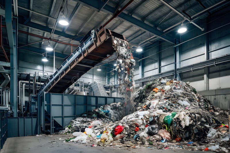 Large Indoor Waste Processing Plant with Conveyor Belt System and ...