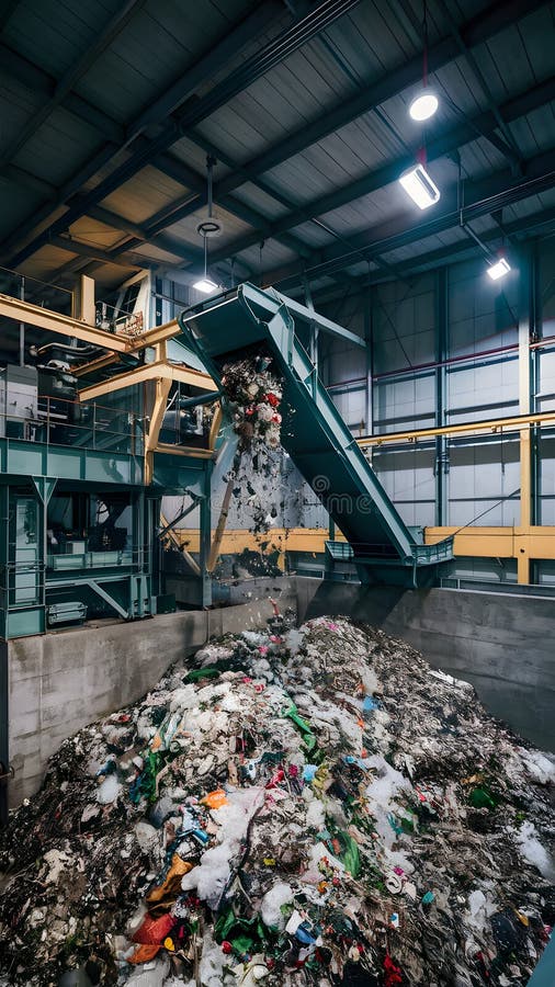 Large Indoor Waste Processing Plant with Conveyor Belt System and ...