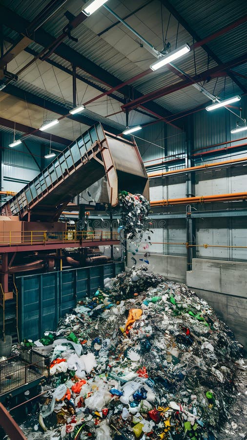 Large Indoor Waste Processing Plant with Conveyor Belt System and ...