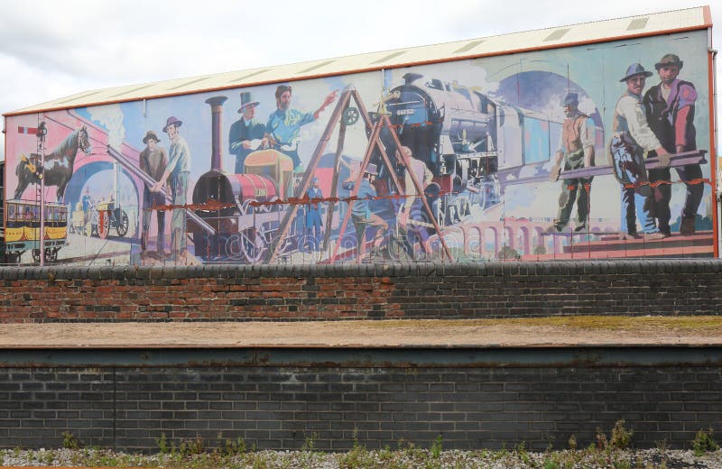 Large Industrial Age Mural editorial photography. Image of mural - 58264447