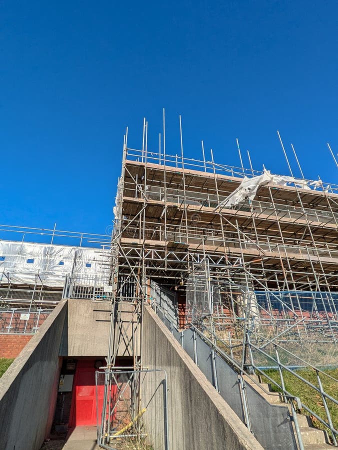 Large Industrial Building Covered and Surrounded with Scaffolding Stock ...