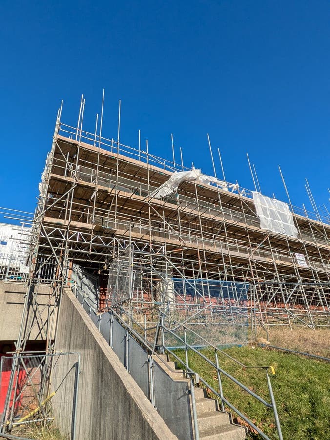 Large Industrial Building Covered and Surrounded with Scaffolding Stock ...