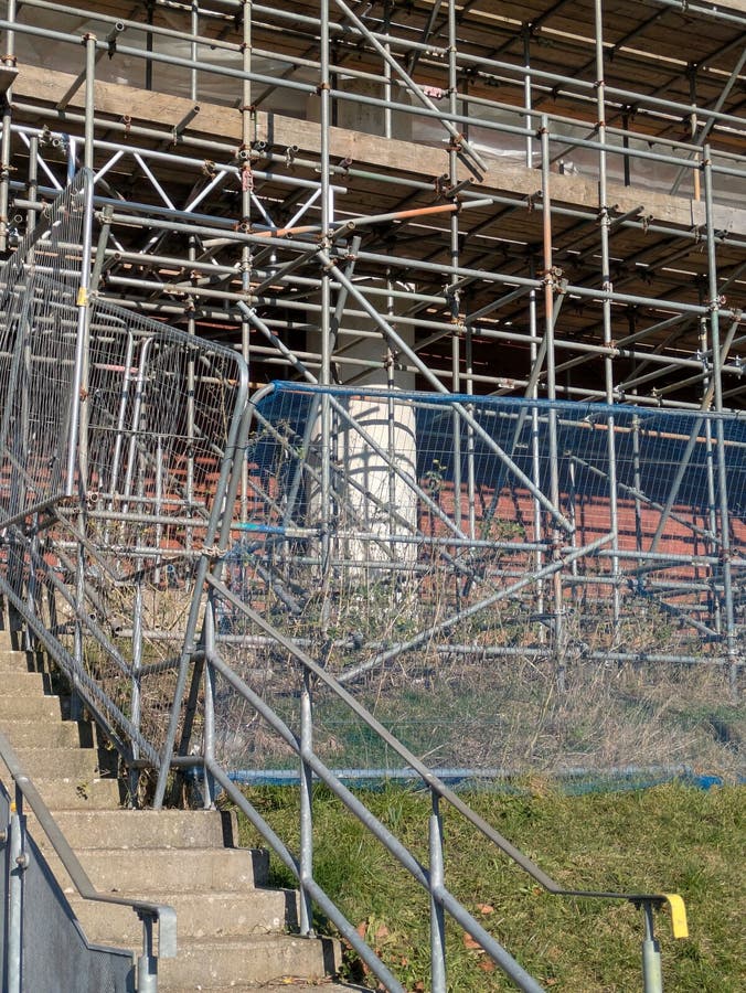Large Industrial Building Covered and Surrounded with Scaffolding Stock ...