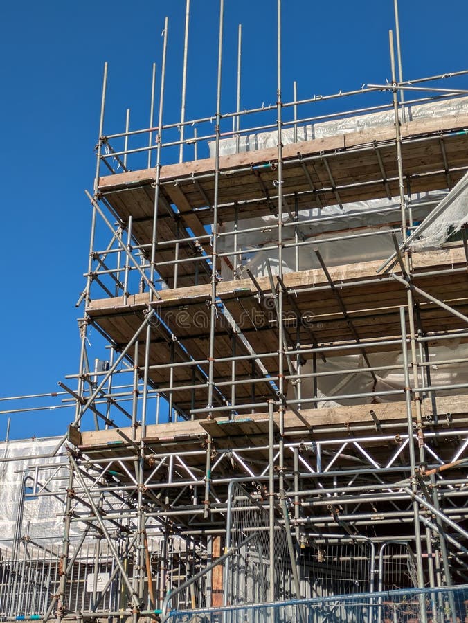 Large Industrial Building Covered and Surrounded with Scaffolding Stock ...