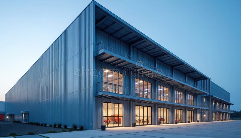 Large Industrial Building with Gray Concrete Structure. Modern ...