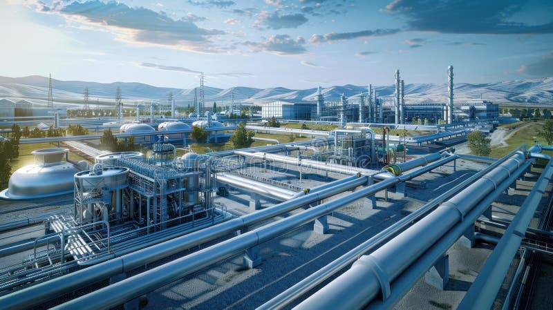 A Large Industrial Complex with Pipelines, Storage Tanks, and ...