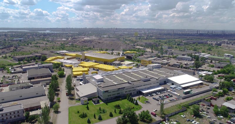 Large Industrial Complex Top View, Modern Factory Drone View Stock ...