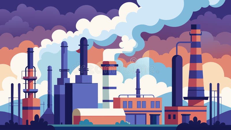 A Large Industrial Complex with Towering Pipes and Chimneys Emitting ...