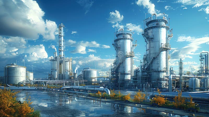 A Large Industrial Complex with Towering Structures Stock Illustration ...