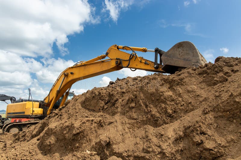 A Large Industrial Excavator Work on the Construction Site Stock Image ...