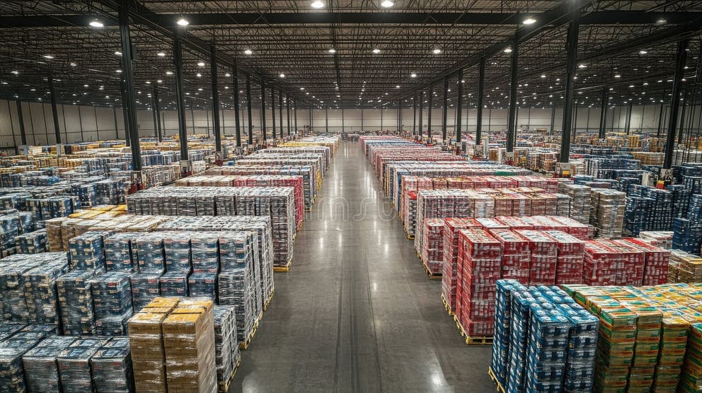 Large Industrial Facility with Organized Rows of Storage Pallets Stock ...