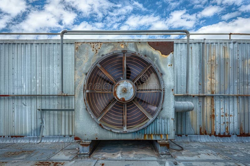 A Large Industrial Fan Mounted on a Metal Wall Stock Image - Image of ...
