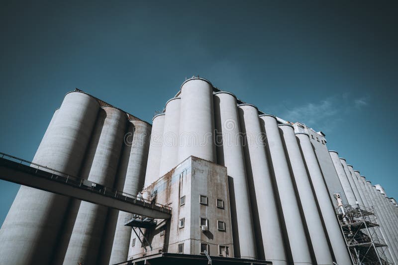 Massive Concrete Grain Silos Factory Stock Photo - Image of industrial ...