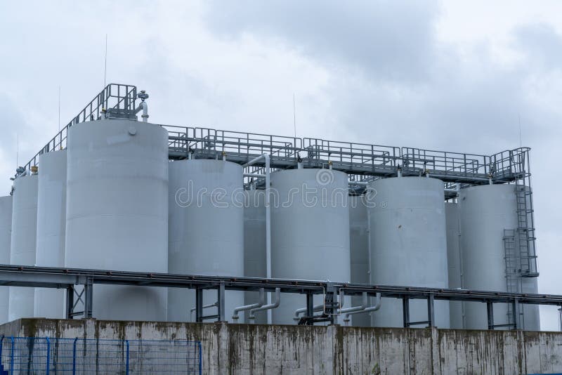 Large Industrial Gray Storage Silos For Gas And Petroleum Stock Image ...
