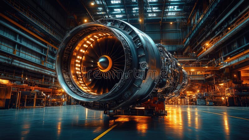 A Large Industrial Jet Engine Sits Inside a Building Stock Photo ...