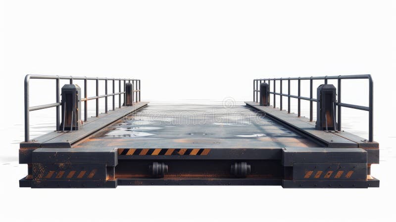 Large Industrial Loading Dock Platform with Railings Illuminated by ...