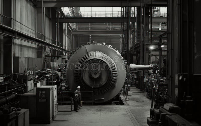 Large Industrial Machine in Dark Factory Stock Illustration ...