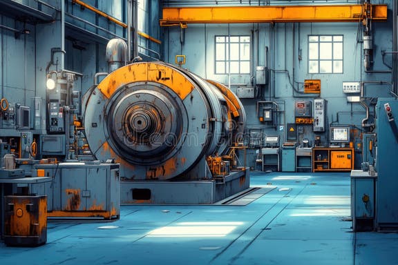 A Large Industrial Machine Inside a Busy Factory Setting Stock Image ...