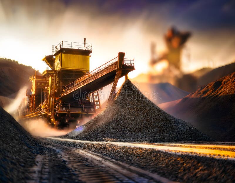 Large Industrial Mining Equipment Processes Ore at a Quarry during a ...