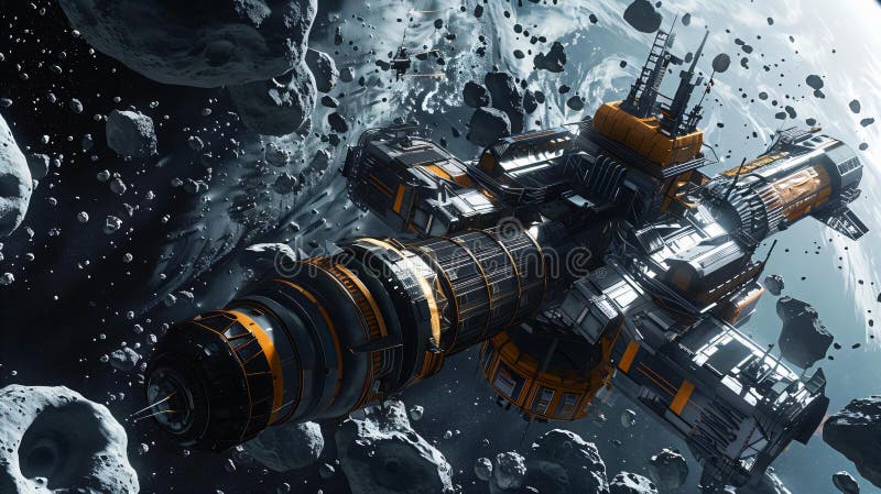 Large Industrial Mining Space Station Orbits Planet Composed ...