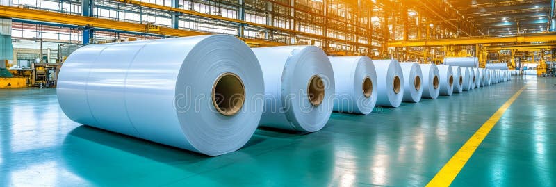 Large Industrial Paper Rolls in Modern Factory Storage Area, Advanced ...