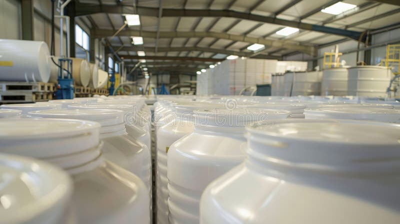 Large Industrial Plastic Containers in Production Facility Stock Photo ...