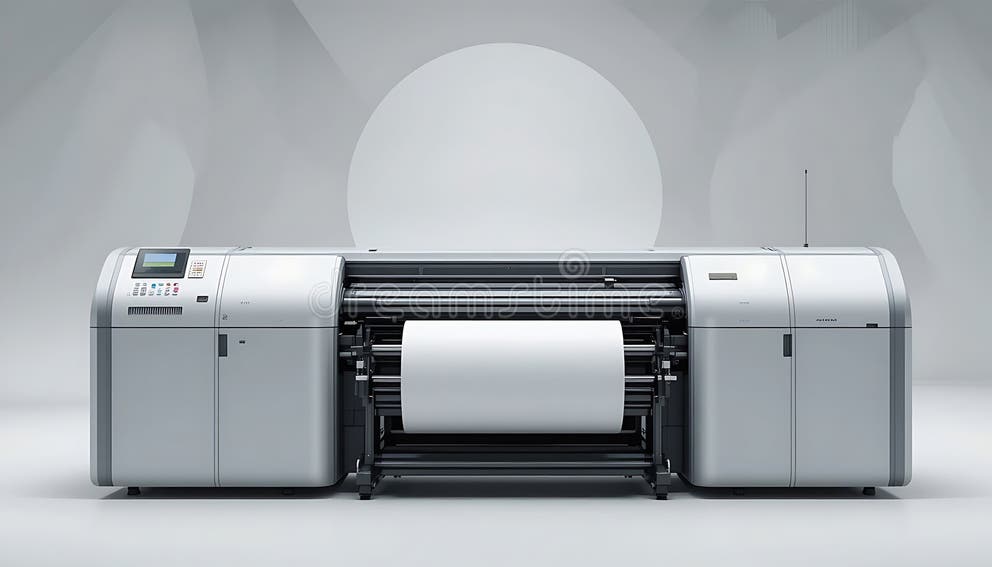 Large Industrial Plotter Printer with a Roll of Paper in a Sleek ...