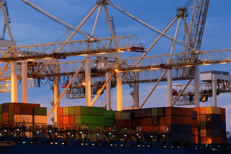 Large Industrial Port with Cranes and Cargo Containers Stock Image ...