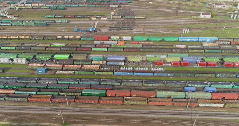 Large Industrial Railway Depot Top View. Flight Over the Railway Depot ...