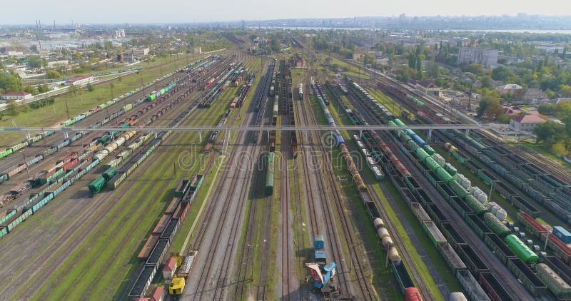 Large Industrial Railway Depot Top View. Flight Over the Railway Depot ...