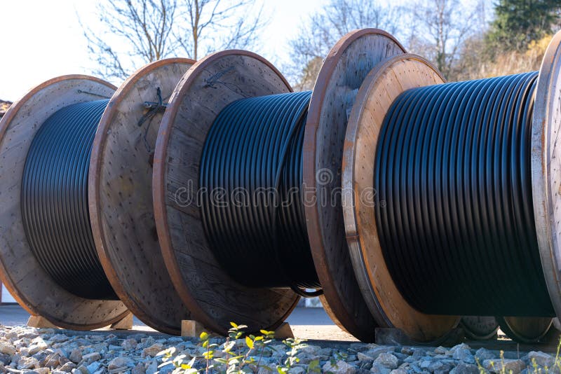 Large Industrial Reels with Electrical Cables are Located at a ...