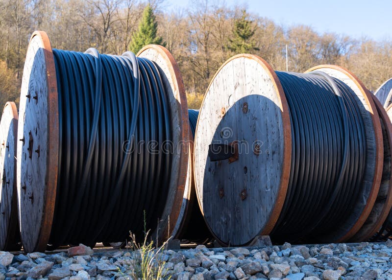 Large Industrial Reels with Electrical Cables are Located at a ...