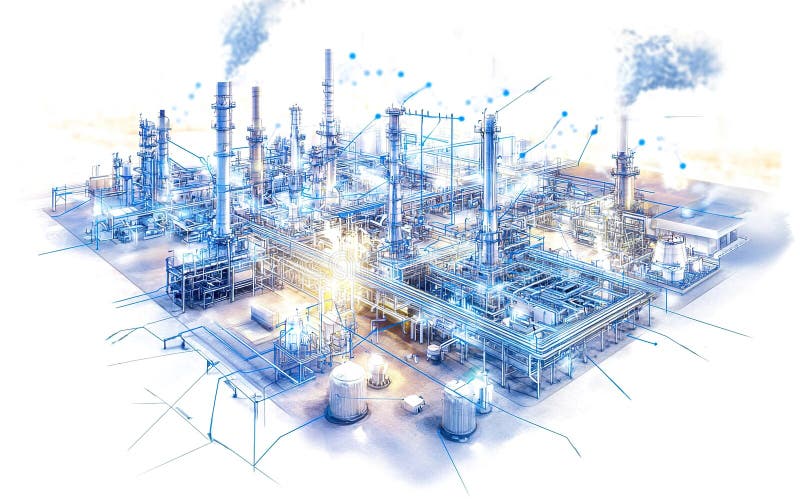 Industrial Refinery Complex with Distillation Towers and Processing ...