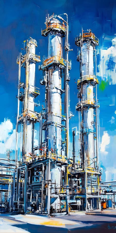 Large Industrial Structure with Workers and Blue Sky Stock Illustration ...