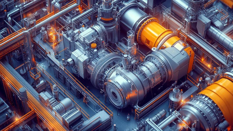 A Large Industrial Turbine Engine System Inside a High-tech ...