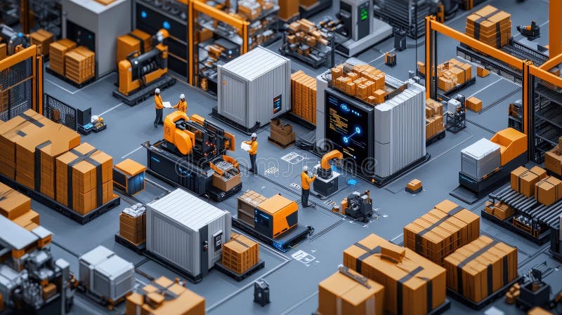 Industrial Warehouse with Robotic Automation Stock Photo - Image of ...