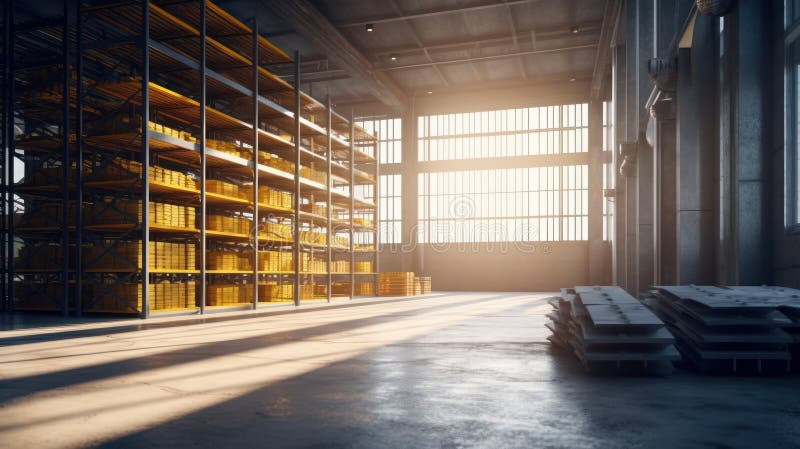 Large Industrial Warehouse. High Racks Filled with Boxes and Containers ...