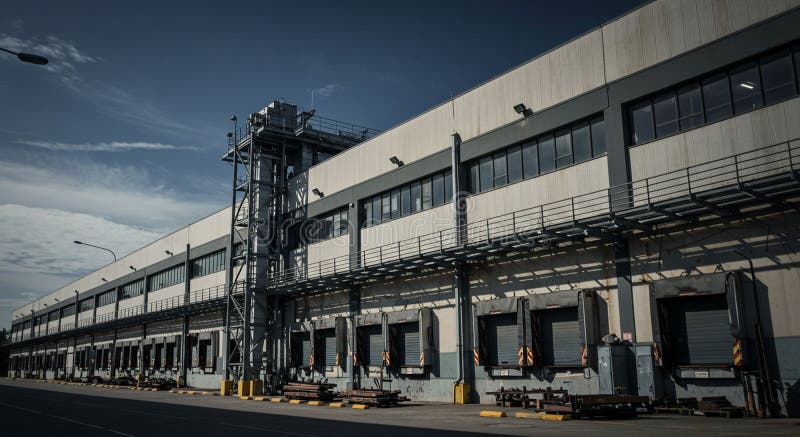 A Large Industrial Warehouse with a Long Row of Loading Docks and ...