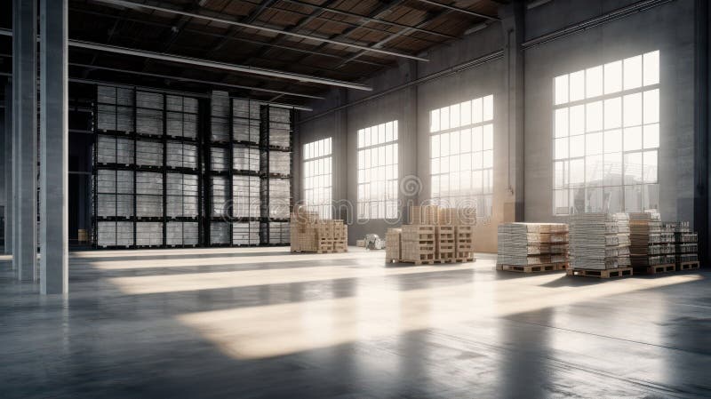 Large Industrial Warehouse. Tall Racks are Completely Filled with Boxes ...