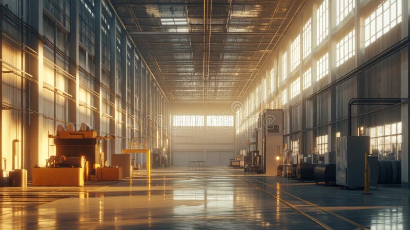 Large Industrial Workshops Inside in the Evening Sun Stock Photo ...