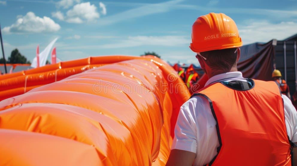 A Large Inflatable Barrier Being Deployed To Safely Control the ...