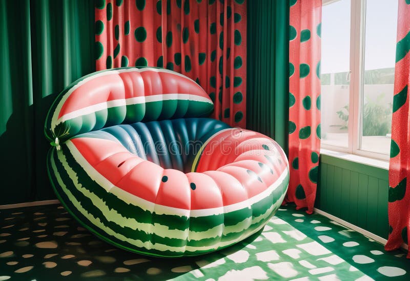 A Large Inflatable Watermelon-shaped Pool Float Stock Illustration ...