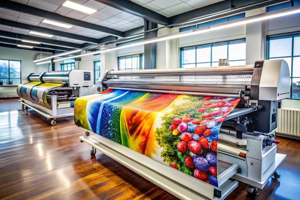 Large Inkjet Printer Printing on Vinyl Paper in Workshop Stock ...