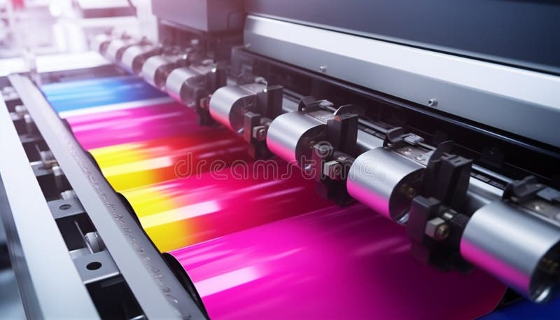 Large Inkjet Printer Working Multicolour on Vinyl Banner Close Stock ...