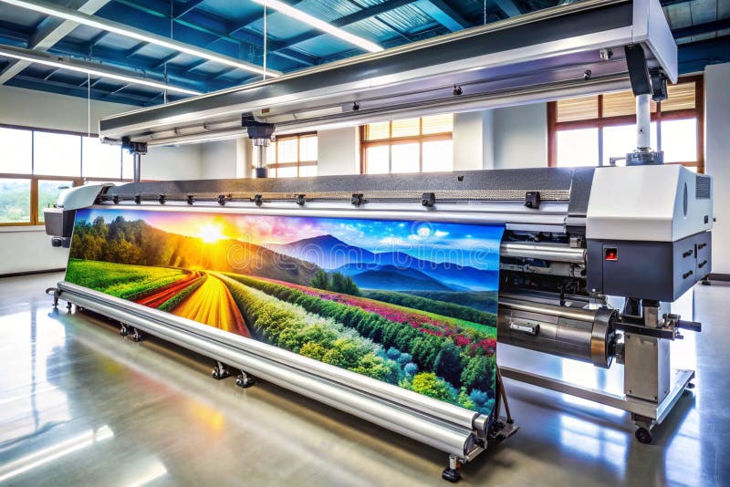 Large Inkjet Printer Working on Vinyl Banner with Computer Control ...