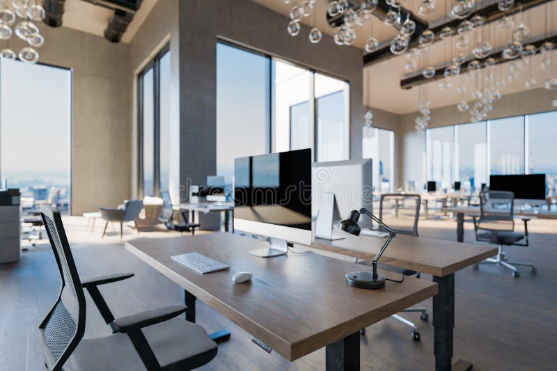 Large Innovative Open Space Office with Tech Industry Workplaces and ...