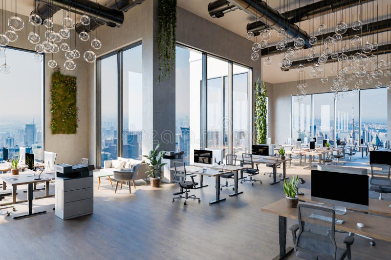 Large Innovative Open Space Office with Tech Industry Workplaces and ...