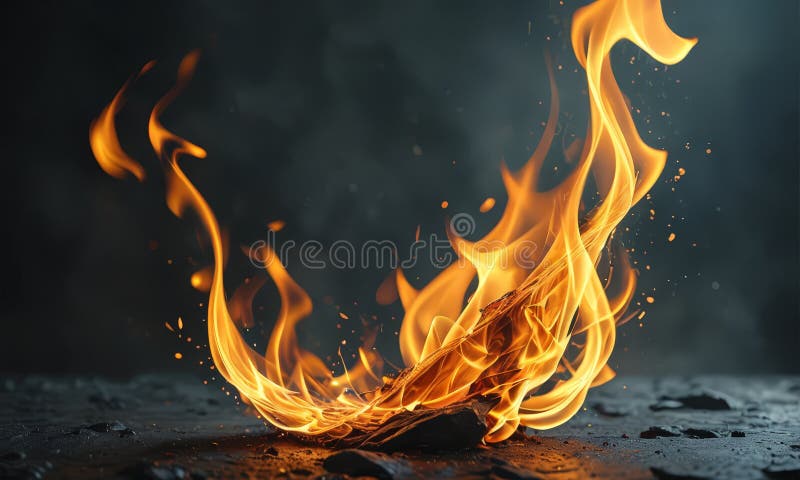 Large, Intense Fire Burns on Dark Surface, Casting Dramatic Shadow and ...